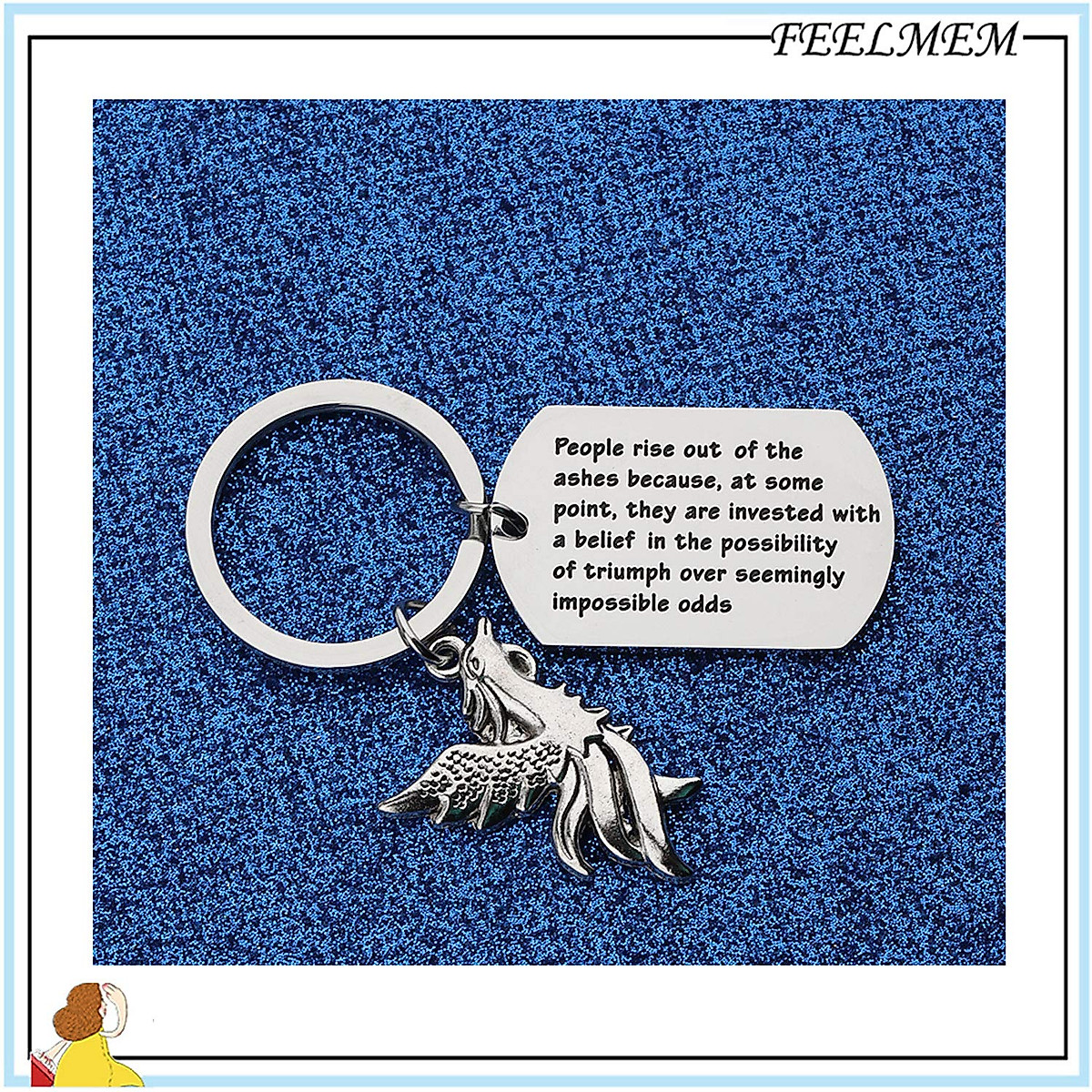 FEELMEM Inspirational Phoenix Keychain Phoenix Rising Rebirth Jewelry People Rise Out of The Ashes Fire Bird Jewelry for Break Up Gift Divorce Gift Cancer Survivor Recovery Gift (Phoenix Keychain)