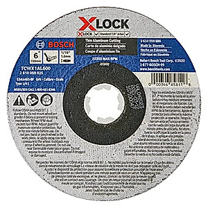 BOSCH TCWX1AL600 6 In. x 1/16 In. X-LOCK Metal Cutting Abrasive Wheel 46 Grit Compatible with 7/8 In. Arbor Type 1A (ISO 41) for Applications in Aluminum Cutting