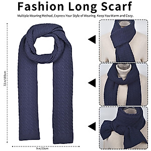 Womens Winter Beanie Hat Scarf and Gloves Set Girls Cable Beanies with Pompom Knitted Scarf Touch Screen Gloves Sets for Cold Weather Ladies Navy Blue Knit Thick Warm Soft Fleece Lined Thermal Cap