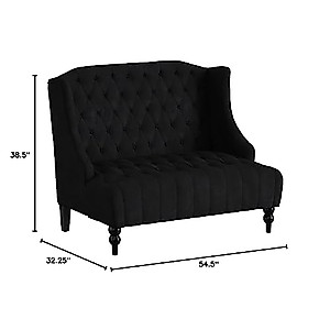 Christopher Knight Home Leora Modern Glam Tufted Velvet Wingback Loveseat, Black / Dark Brown