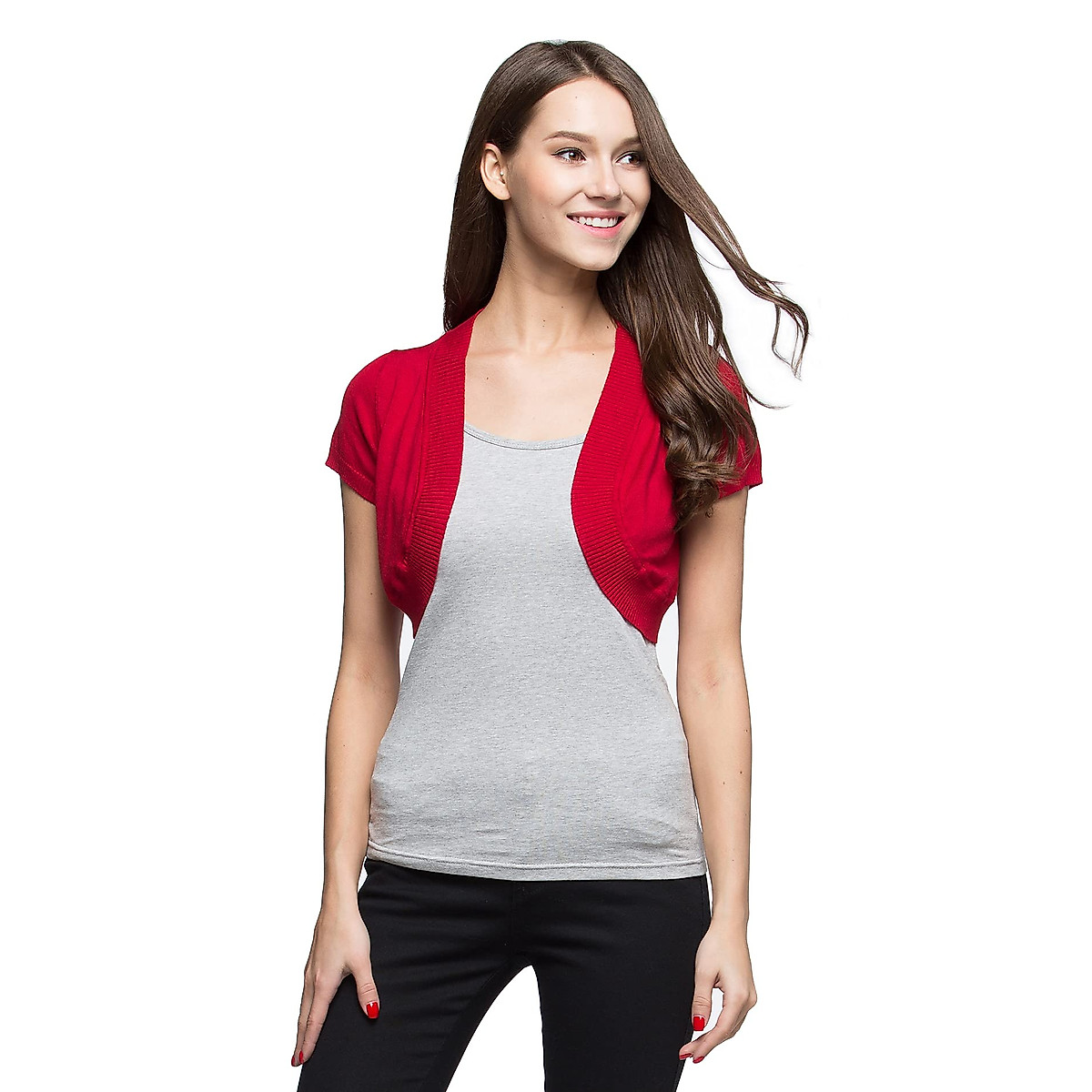 Sofishie Trendy Short Sleeve Shrug Open Cardigan - Red - XL