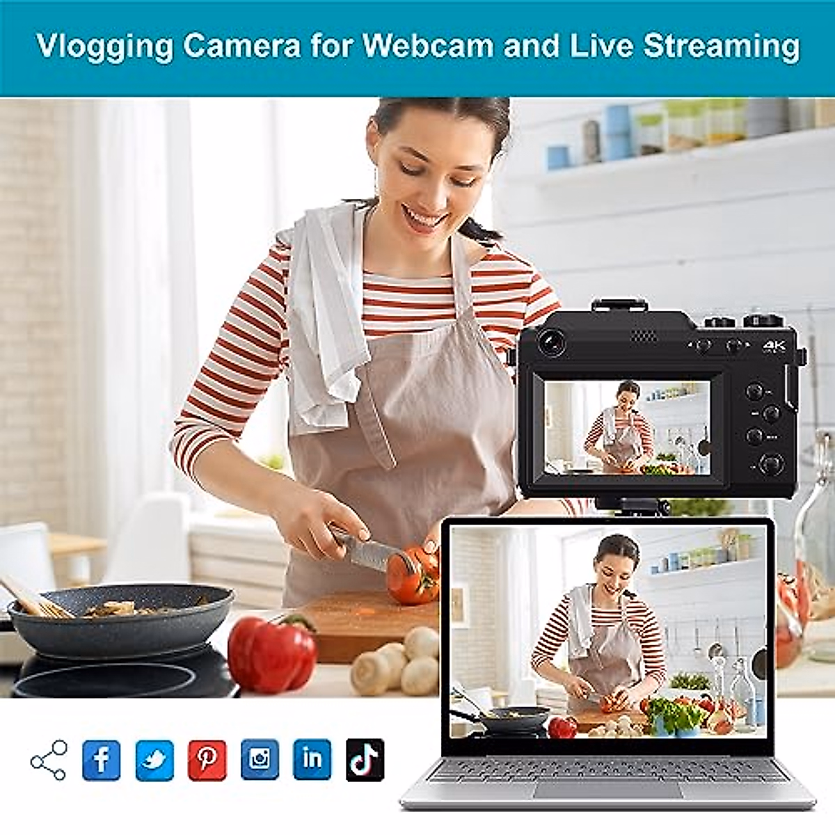 Camera for Photography, 4K Digital Camera Anti-Shake 48MP Compact Video Camera with 18X Digital Zoom, Travel Autofocus WiFi Vlogging Camera Point and Shoot Camera with 32GB TF Card, 2 Batteries