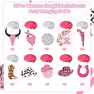 Western Cowgirl Party Decorations, 30pcs Pink Cowgirl Birthday Party Decor Supplies Hanging Swirls Foil,Let's Go Girls Western Disco Party Supplies for Last Rodeo Bachelorette Party, Baby Shower