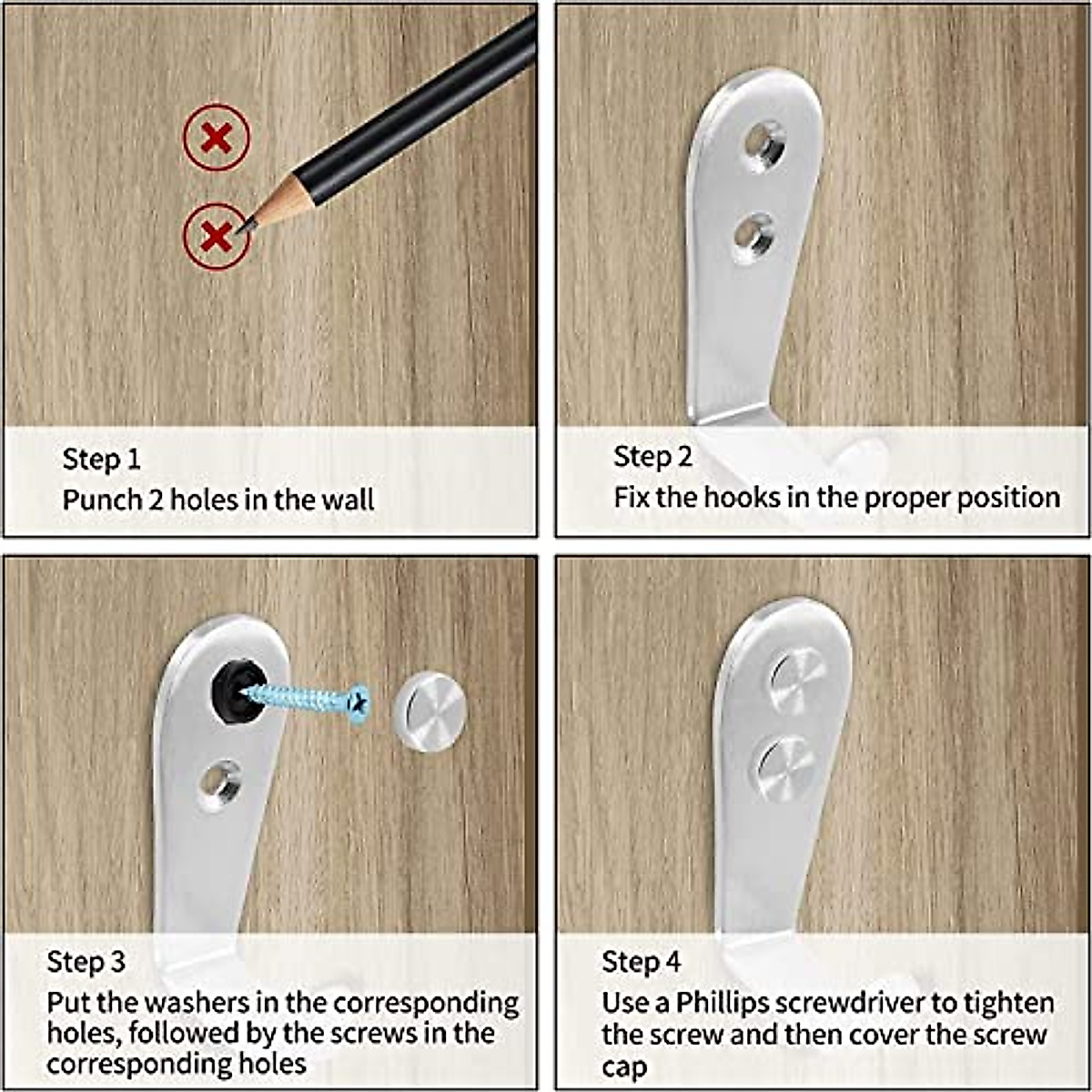 Deezio Extra Strong Stainless Steel Screw Single Hooks, Coat Hooks, Hat Hooks, Wall Hooks, Bath Towel Hook, Kitchen Hooks, Heavy Duty Wall Mount Hooks (Pack of 10)