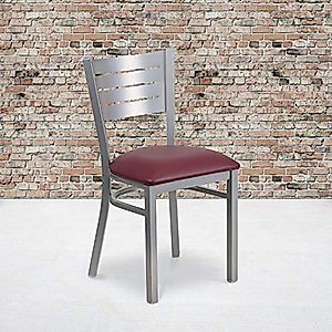 Flash Furniture 2 Pk. HERCULES Series Silver Slat Back Metal Restaurant Chair - Burgundy Vinyl Seat