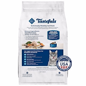 Blue Buffalo Tastefuls Natural Dry Food for Adult Cats, Sensitive Stomach, Chicken & Brown Rice Recipe, 3-lb. Bag