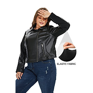 Fahsyee Women's Faux Leather Jackets - Black Zip Up Plus Size Motorcycle Short PU Moto Biker Outwear Fitted Slim Coat 4X