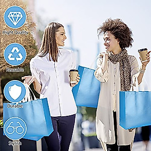 Rikkmte 12Pcs Reusable Gift Bags,Blue Glossy Tote Bags with Handle,Glossy Finish Grocery Bag,Non-woven Shopping Bags,Foldable Bridesmaids Bags Gift Bags for Women Bridesmaid Wedding Birthday Party