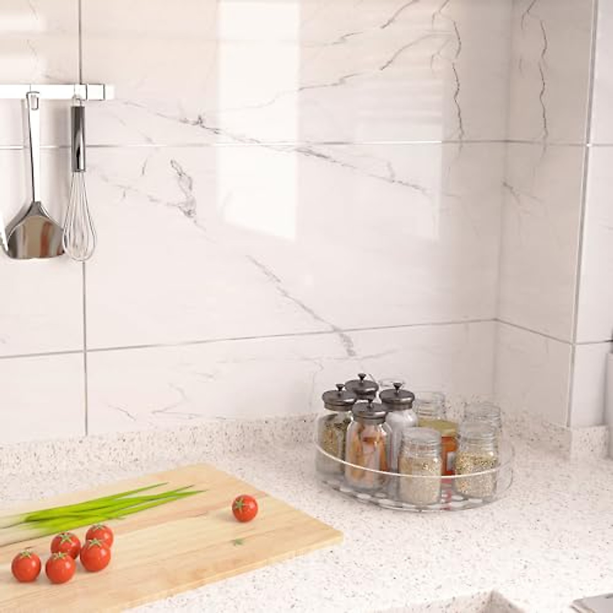 QOTOLY 12.8” Lazy Susan Organizer 6 Pack Lazy Susan Turntable Organizer 360° Rotating Organizer with Handle & 2.3" Raised Edge for Refrigerator Cabinet Kitchen Pantry Bathroom Countertop Table Dresser