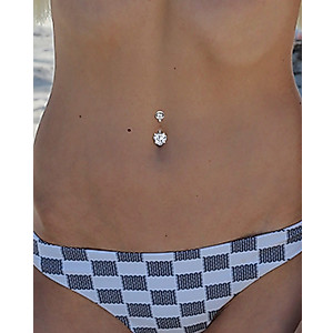 Ofeiyaa 9Pcs 14G Dangle Belly Button Rings Skull Butterfly Heart CZ Navel Rings Barbell Body Piercing Jewelry for Women