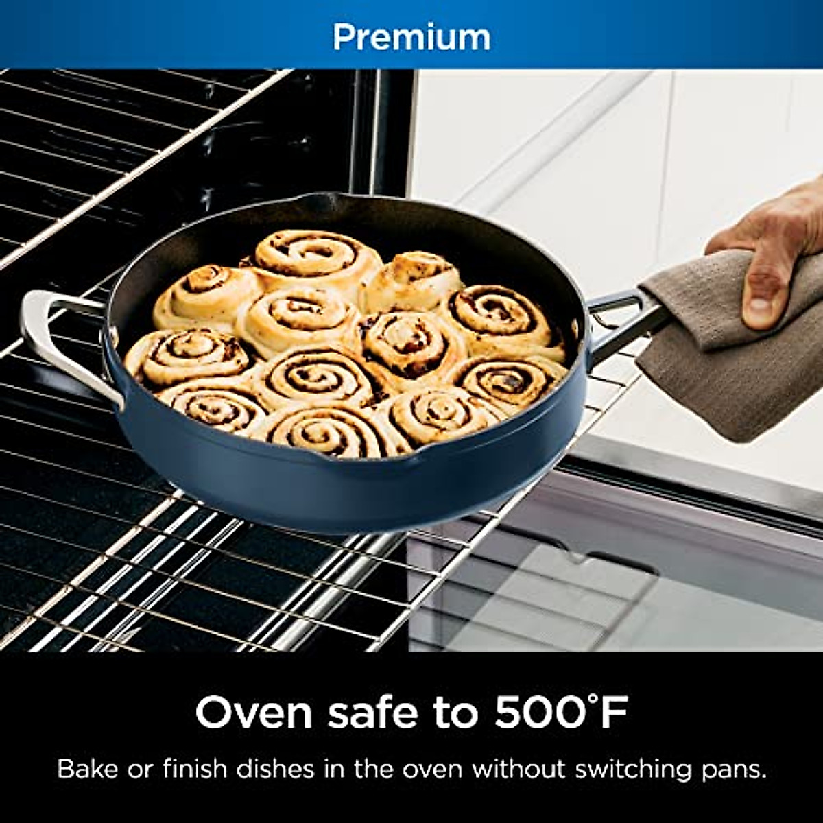 Ninja CW102BL Foodi NeverStick PossiblePan, Premium Set with 4-Quart Capacity Pan, Steamer/Strainer Basket, Glass Lid & Integrated Spatula, Nonstick, Durable & Oven Safe to 500°F, Macaron Blue