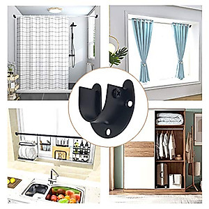 Seimneire 2pcs Heavy Duty Stainless Steel Rod Socket, Wardrobe Bracket Flange Rod Holder Closet Rod End Supports Fit 1-1/3" Diameter, U Shaped - Black