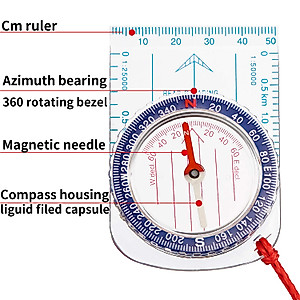 BBTO 9 Pieces Orienteering Compass Hiking Backpacking Camping Compass Map Reading Outdoor Waterproof Compass for Scout Kids Women