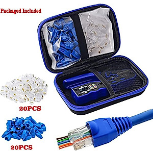 RJ45 Crimp Tool for Cat5e Cat6 Cat6a Pass Thrugh Connectors with 20 pieces Cat6 Connectors and 20 Pieces Boots