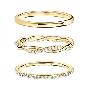 DEARMAY Stackable Gold Ring Set for Women, Dainty 14K Real Gold Ring Jewelry Diamond Trendy Twisted Fashion Thin Cubic Zirconia Simple Non Tarnish Thumb Unique Statement Rings Pack Size 5/6/7/8/9/10,