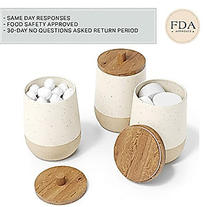 Barnyard Designs S/3 Ceramic Bathroom Canisters, Apothecary Jars with Lid, Qtip Holder Bathroom Set Cotton Ball Holder Jar for Bathroom Storage, Decorative Bathroom Jar with Lid, Spa Decor, 4.75x6, Beige