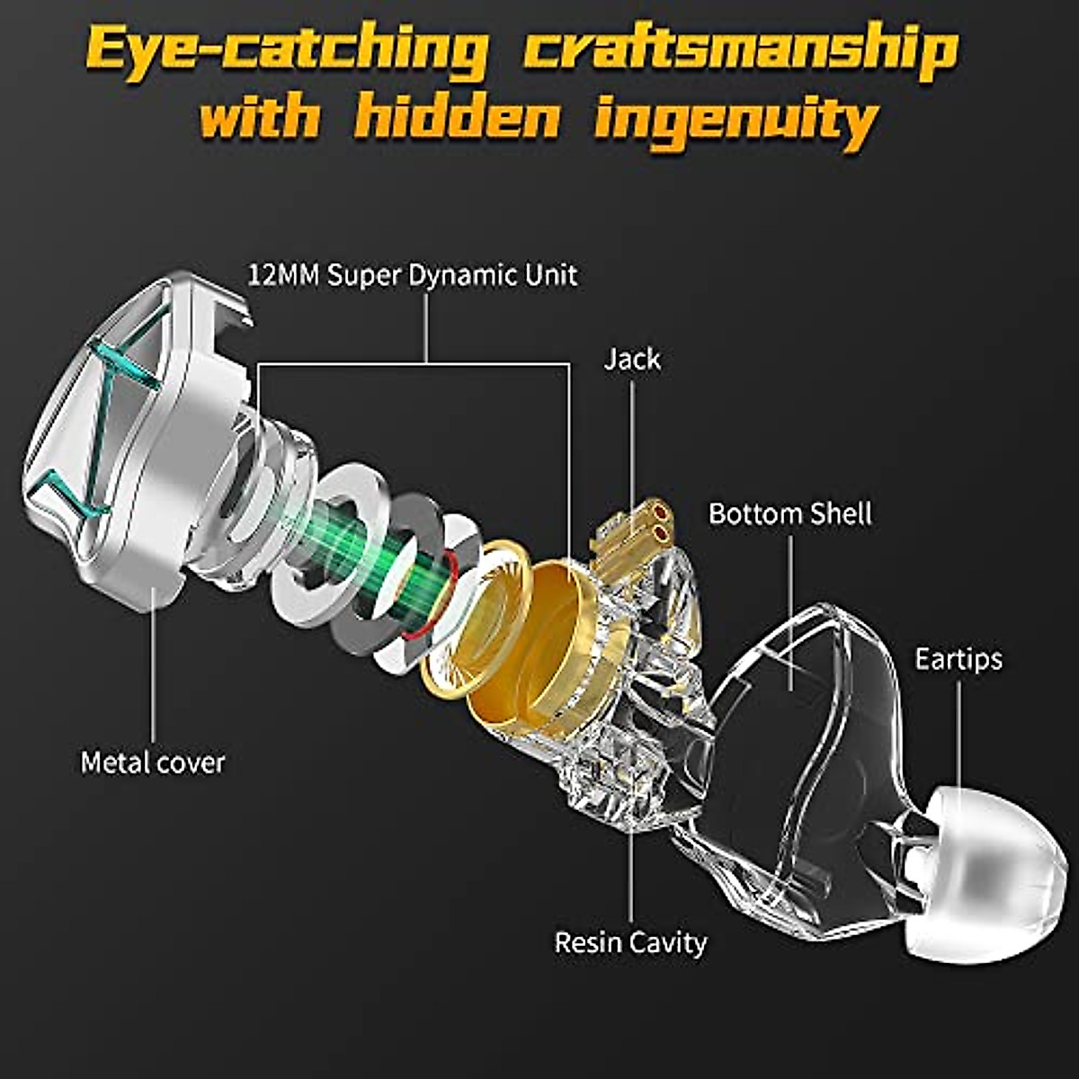 KZ ESX 12MM Dynamic Driver in Ear Monitor bass Earbuds with Microphone in-Ear Wired Headphones 10th Anniversary Special Earbuds with Coin (Mic)