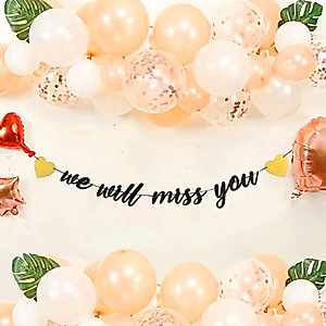 We Will Miss You Banner Sign for Retirement Farewell Party Decorations Black Glitter Pre-Strung Banner for Goodbye Party (Gold Heart)