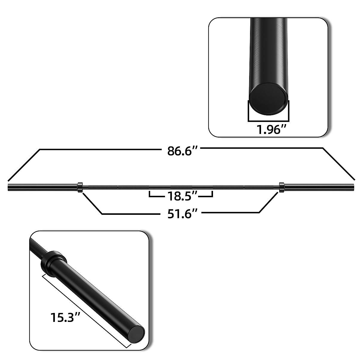 Fitvids Olympic Bar for Weightlifting and Power Lifting Barbell, 700-Pound Capacity (7 Feet, Black)