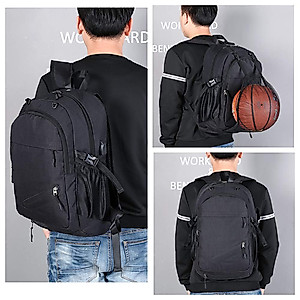 adorence Basketball Backpack with Ball Compartment(Ball Net, Water Resist) Soccer Bag/Volleyball Backpack- Black