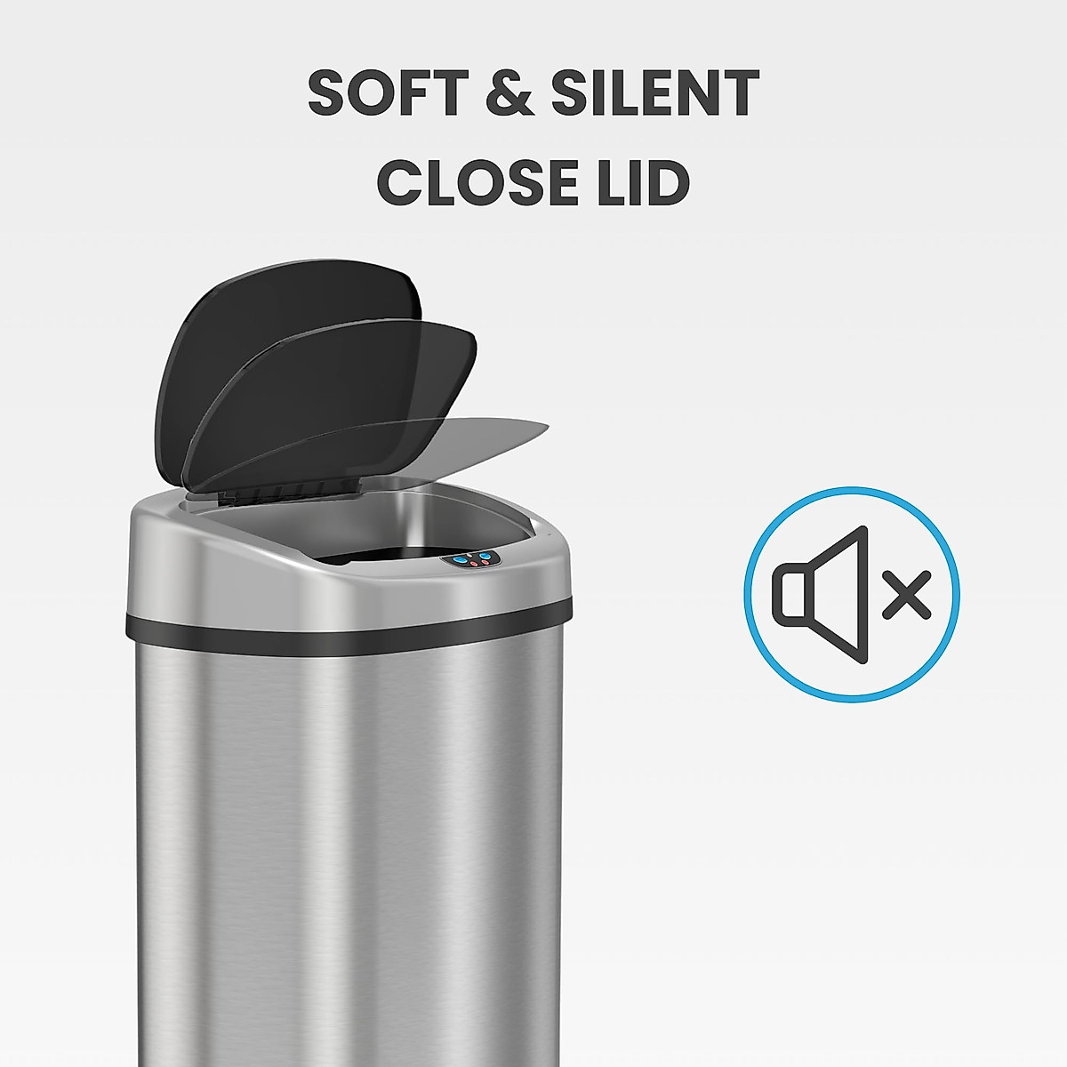 iTouchless 13 Gallon SensorCan Kitchen Trash Can with Odor Filter, Stainless Steel, Oval Shape, Sensor-Activated Lid Garbage Bin for Home, Office, Slim Space-Saving, Battery & AC Adapter not included