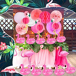97 Pieces Flamingo Party Decorations Set, Including 36 Inflatable Drink Floats 50 Pink Flamingo Straws 11 Pink Flamingo Party Decorations Reusable Pool Drink Holder Plastic Drinking Straws for Party