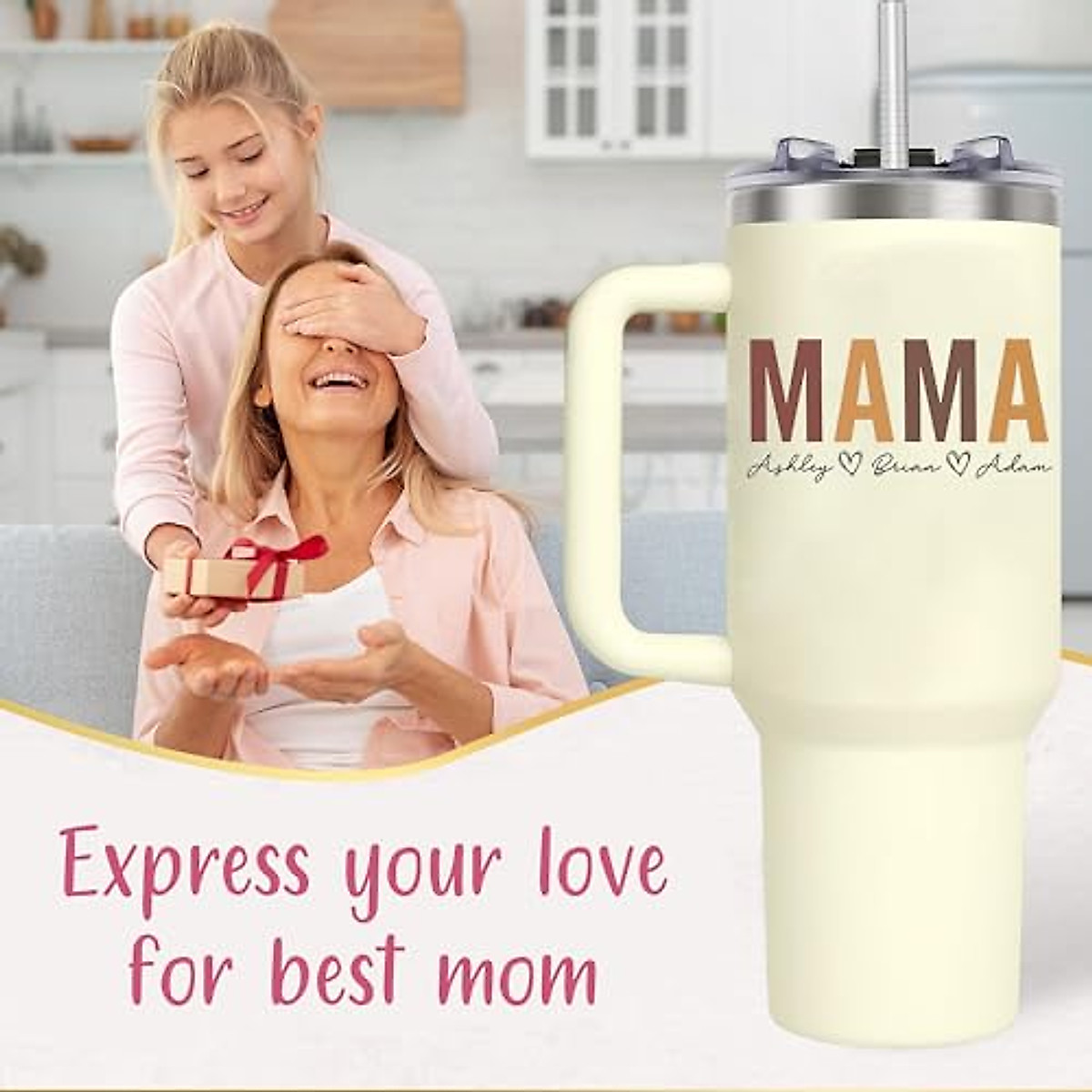 Personalized Custom Mama Tumbler 40oz With Kid's Name, Mother's Day Gift, Inspirational Mama Mug, Gifts For Moms, Mother's Day Tumbler, New Moms Gifts, Birthday,Christmas, Gift Ready