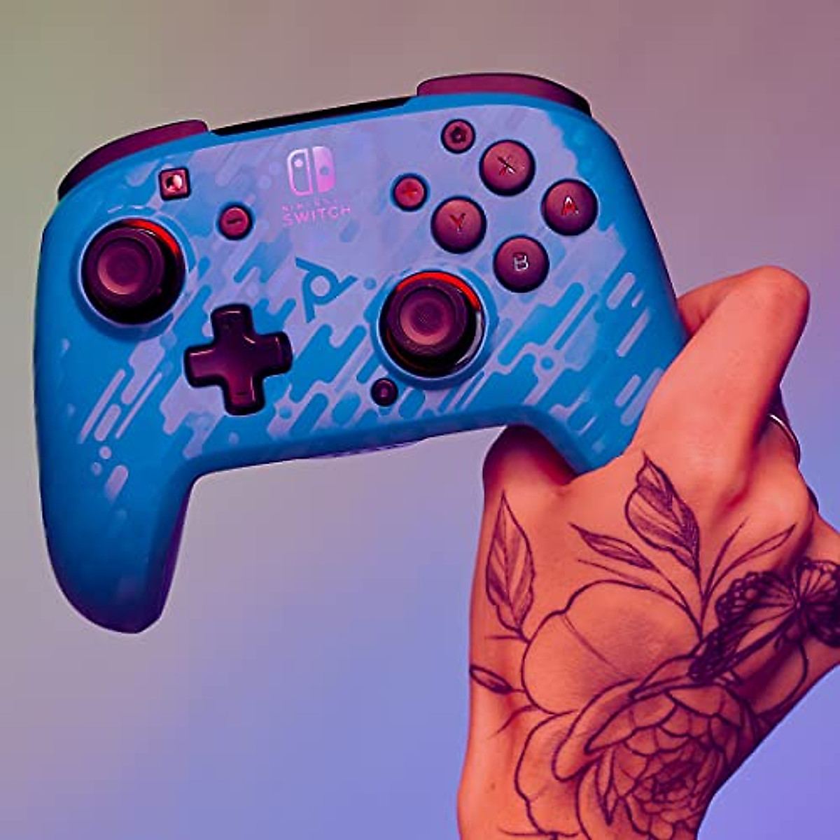 PDP Gaming Faceoff Deluxe+ Wired Switch Pro Controller - Officially Licensed by Nintendo - Customizable gamepad buttons, sticks, triggers, and paddles - Ergonomic Controllers - Blue Camo / Camouflage