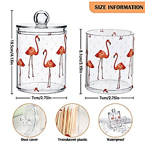 Kigai 2 Pack Apothecary Jars Flamingo Bird Crane Qtip Holder Organizer Clear Airtight Container for Cotton Swabs Food Storage 14oz Plastic Jars with Lids