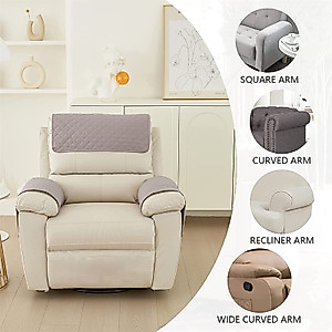 Sofa Armrest Cover, Water Proof 1/2/3 Seater Sofa Headrest Slipcovers Quilted Nonslip Removable Armchair Cover Furniture Protector for Recliner Leather Sofa Couch (Light Gray,3 Seat Recliner 5 pc)