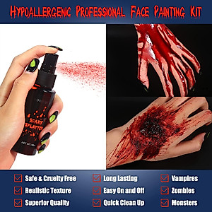 BOBISUKA 3PCS Halloween Fake Blood Makeup Kit - Coagulated Blood 1.41oz + Fake Blood Spray 1.76oz + Dripping Blood 1.76oz, Realistic Washable Special Effects SFX Makeup Set, for Zombie Vampire Monster