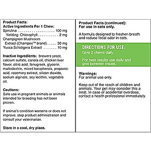 Pet Naturals Clean Scat Digestive Support Supplement for Cats, 45 Bite Sized Chews - Litter Box Odor Control and Intestinal Support