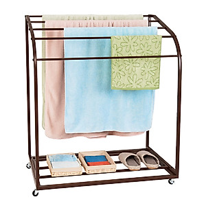 GAOMON Pool Towel Rack,Outdoor PVC Trapedozal Poolside Storage Organizer,5 Bar,Outdoor Towel Rack with Wheels,Pool Towel Holder,Stores Floats and Paddles, Towel Stand for Beach,Pool,Indoor,Brown