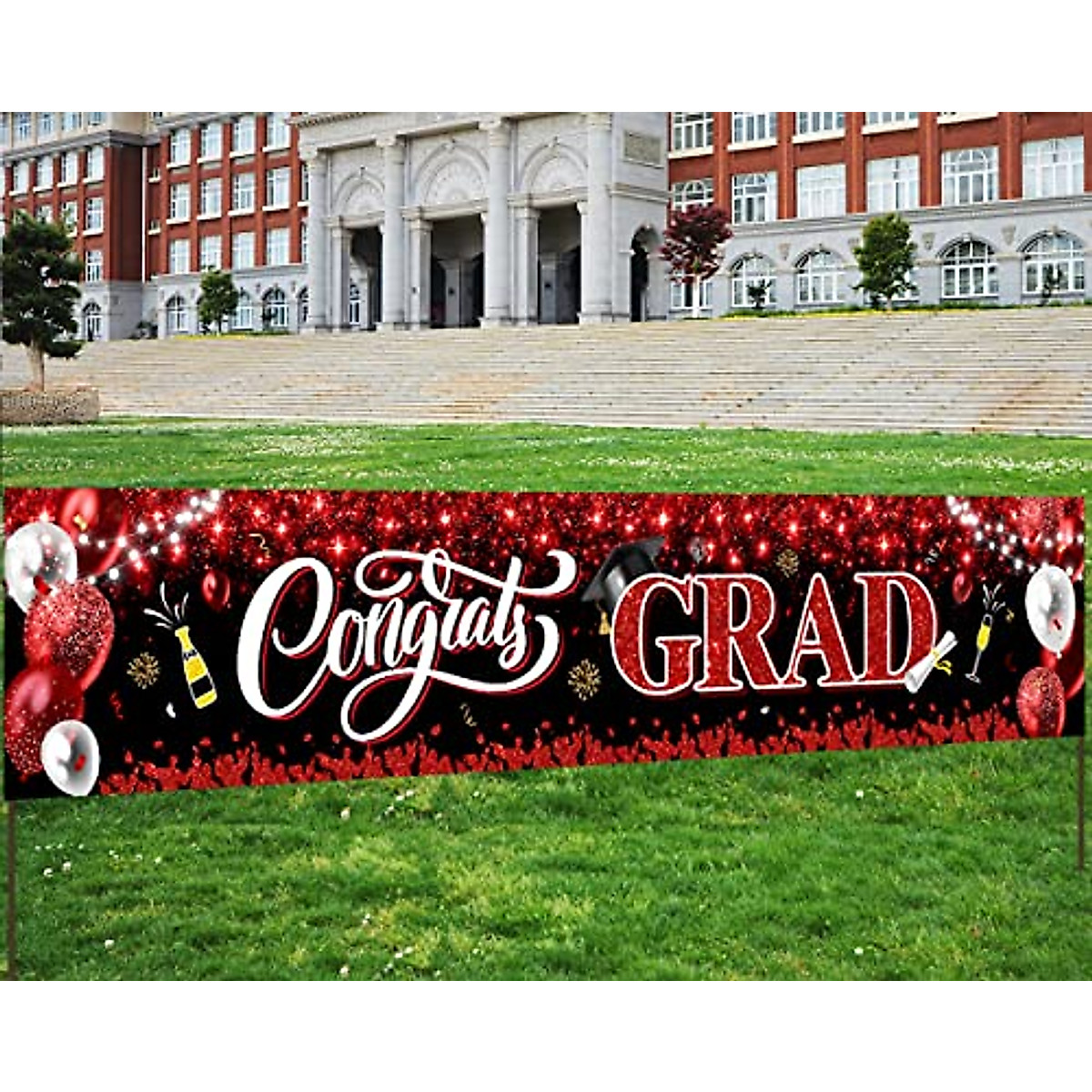 Graduation Party Banner Decoration-2023 Congrats Grad Supplies Yard Sign Banner,Class of 2023 Backdrop for Grad Party Decoration (RED)