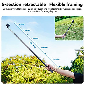 TELESIN Invisible Selfie Stick for GoPro Insta360 (120cm/47.2 inch), Lightweight Carbon Fiber Extension Pole for Go Pro Max Hero 11 10 9 8 7 6 5 One X2 X3 DJI Action 2 3 AKASO 360 Camera