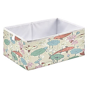 Kigai Lotuses and Carps Pattern Open Home Storage Bins for Home Organization and Storage, Collapsible Closet Storage Bins, 15.75"L x 10.63"W x 6.96"H