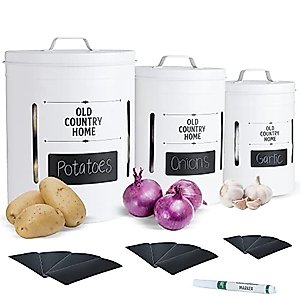 Saratoga Home Potato and Onion Storage Bin, Super Large Set, Potato Storage Holds 11.5 lbs, Onion Storage Containers Hold 5.5 lbs, Garlic Holder 20+ Bulbs, Vegetable Keepers, Potato Bin, White