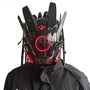 KYEDAY Punk Mask for Men, Futuristic Techwear, Round Light with Braids Mask Cosplay Halloween Fit Party Music Festival Accessories… (Red)