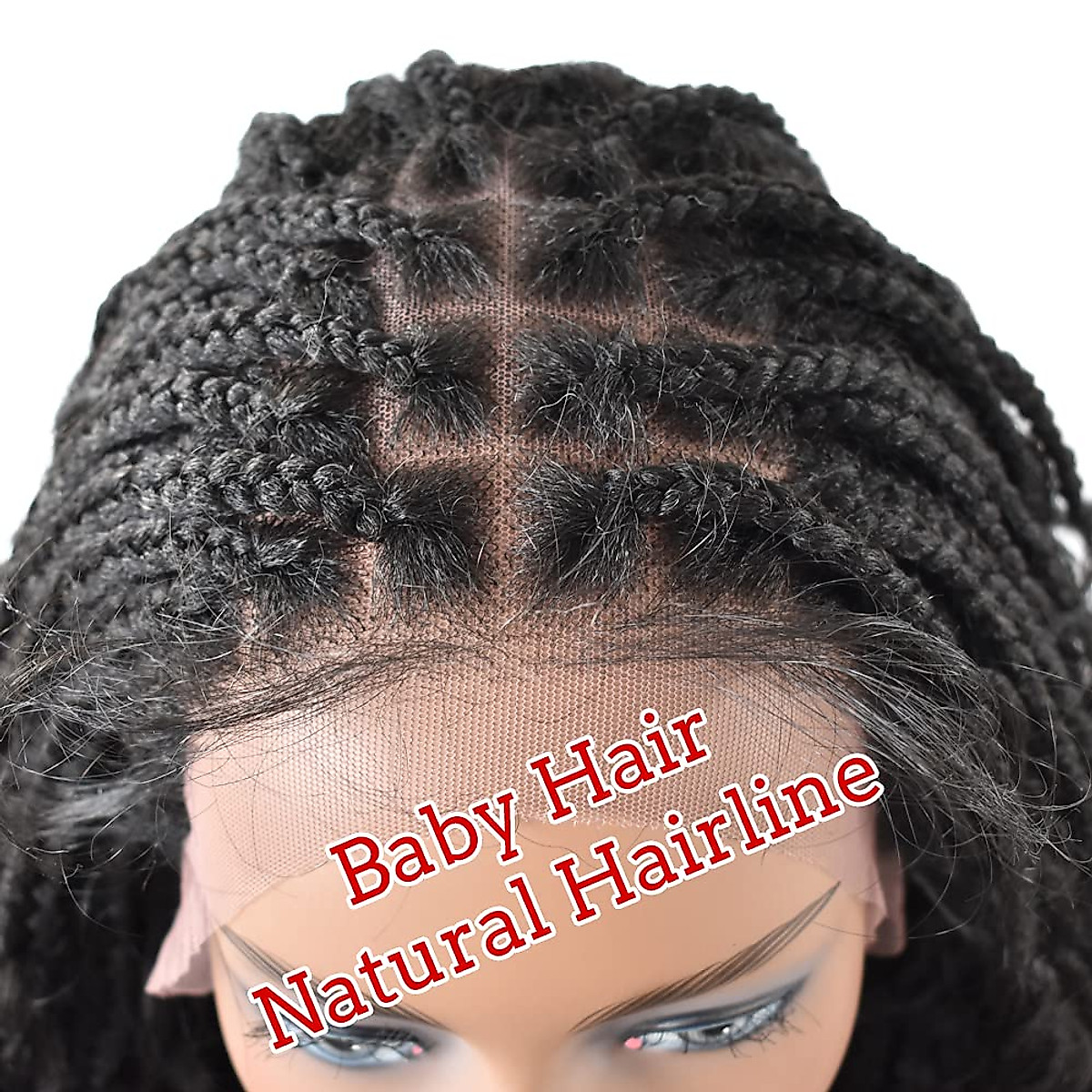 Curve Hair Curly Braided Swiss Lace Front Wigs for Women with Baby Hair Hand Made Crochet Hair Curly Ends Box Braided Wig Heat Friendly Kanekalon Synthetic 18Inches (LL602483C, 1B Black)