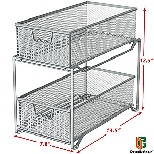 DecoBros 2 Tier Mesh Sliding Cabinet Basket Organizer Drawer,Silver