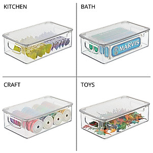 mDesign Plastic Storage Bin Box Container, Lid, Built-In Handles, Organization for Makeup, Hair Styling Tools, Accessories in Bathroom Cabinet, Cupboard Shelves, Ligne Collection, 8 Pack, Clear