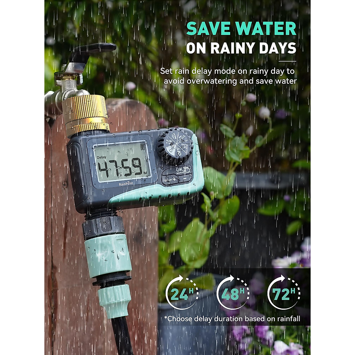 RAINPOINT Sprinkler Timer with Brass Swivel, Water Timer for Garden Hose, Programmable Hose Timer with Rain Delay/Manual Watering, Digital Irrigation Timer System for Lawns, 1 Outlet
