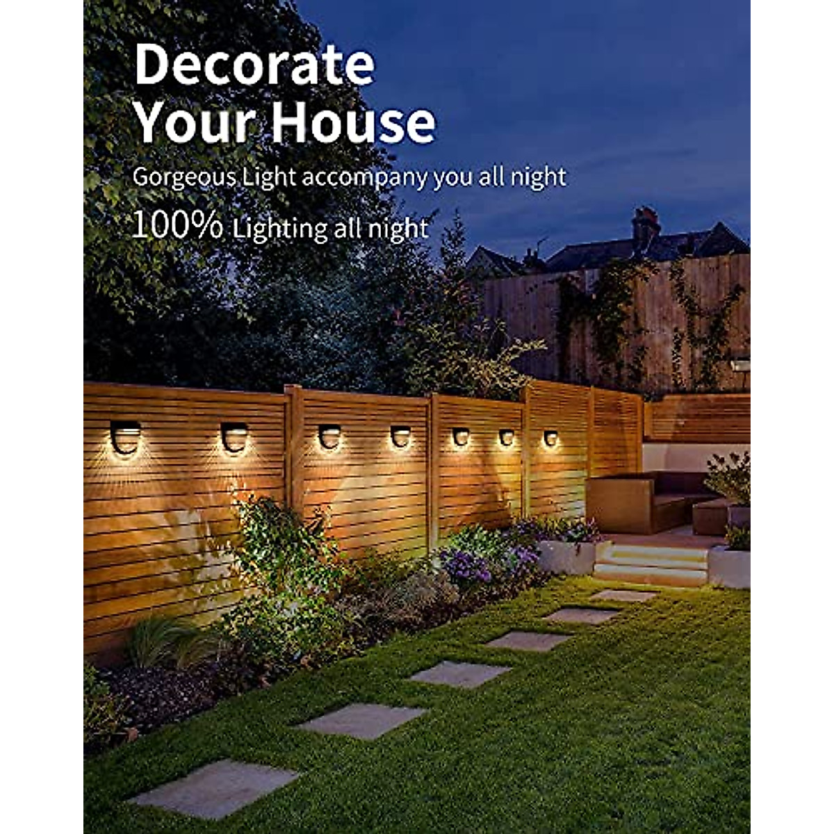 Whousewe Solar Fence Lights, Solar Garden Fence Lights, Decorative Garden Lights with 2 Mode, Waterproof Solar Wall Lights, Wireless Solar Lights Outdoor for Garden,Fence,Patio,Gate,Yard（1 Pack）