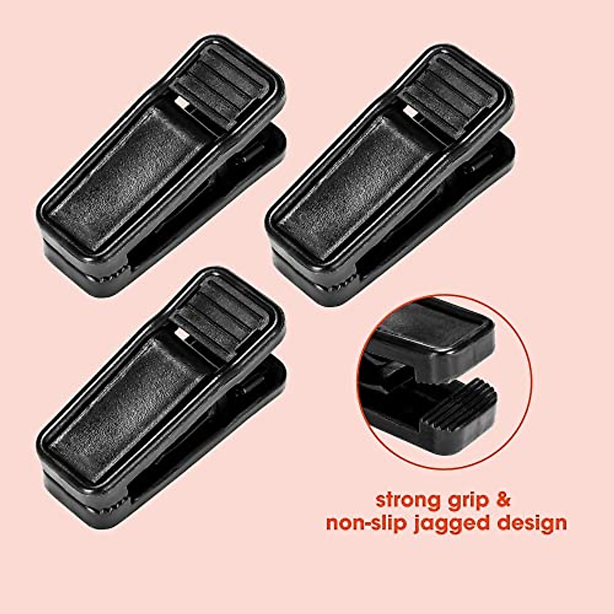 HOUSE DAY Plastic Hanger Clips, Strong Pinch Grip Clips for Use with Slim-line Clothes Hangers, Finger Clips (100Pcs Black)