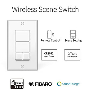 Z-Wave Plus Remote Switch, Scene Wall Switch Controller, 4 Z-Wave Button, Work with Z Wave Hubs(MR40Z)
