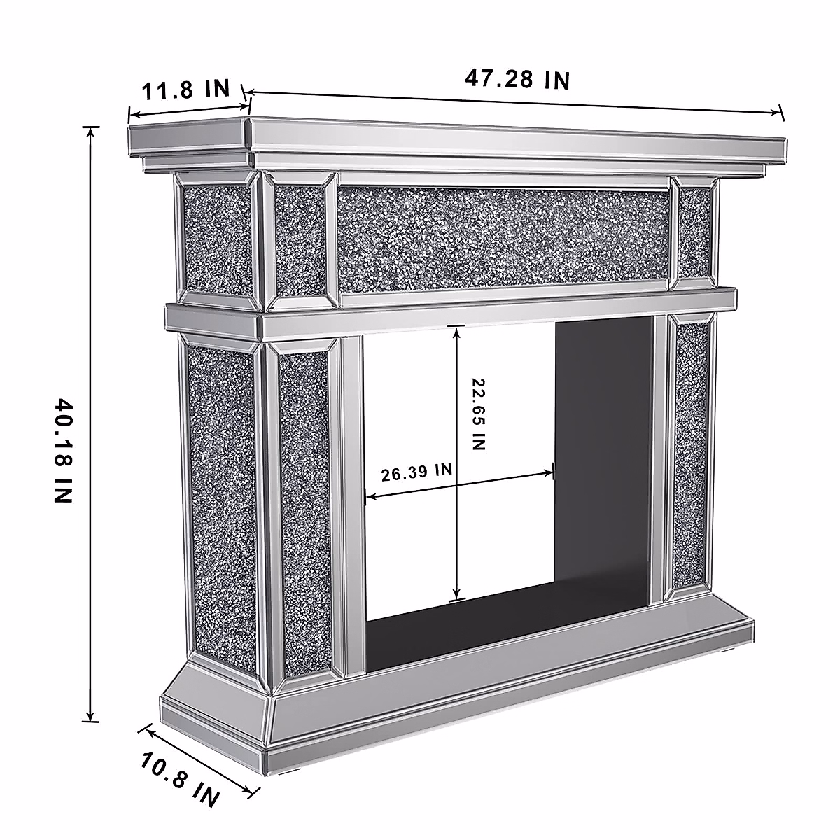 Mirrored Electric Fireplace, Fireplace Mantel Freestanding Heater Firebox with Remote Control, 3D Flame, 750/1500W