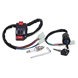 Trkimal Ignition Switch Key 3 Function Left Starter Switch + Spark Plug Assembly for 50cc 70cc 90cc 110cc 125cc 150cc TaoTao SUNL Chinese ATV Quad 4 Wheeler Apollo Dirt Bike Scooter Parts