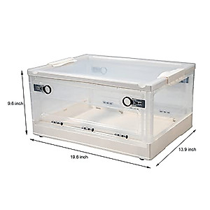 WOQLIBE Storage Bins with Lids-Collapsible Storage Bins with Wheels,Dual Doors Stackable Closet Organizer,Dorm Room Essentials,for Home and Toy Storage 19.7''L x 14'' W x 9.6''H,(Large White)