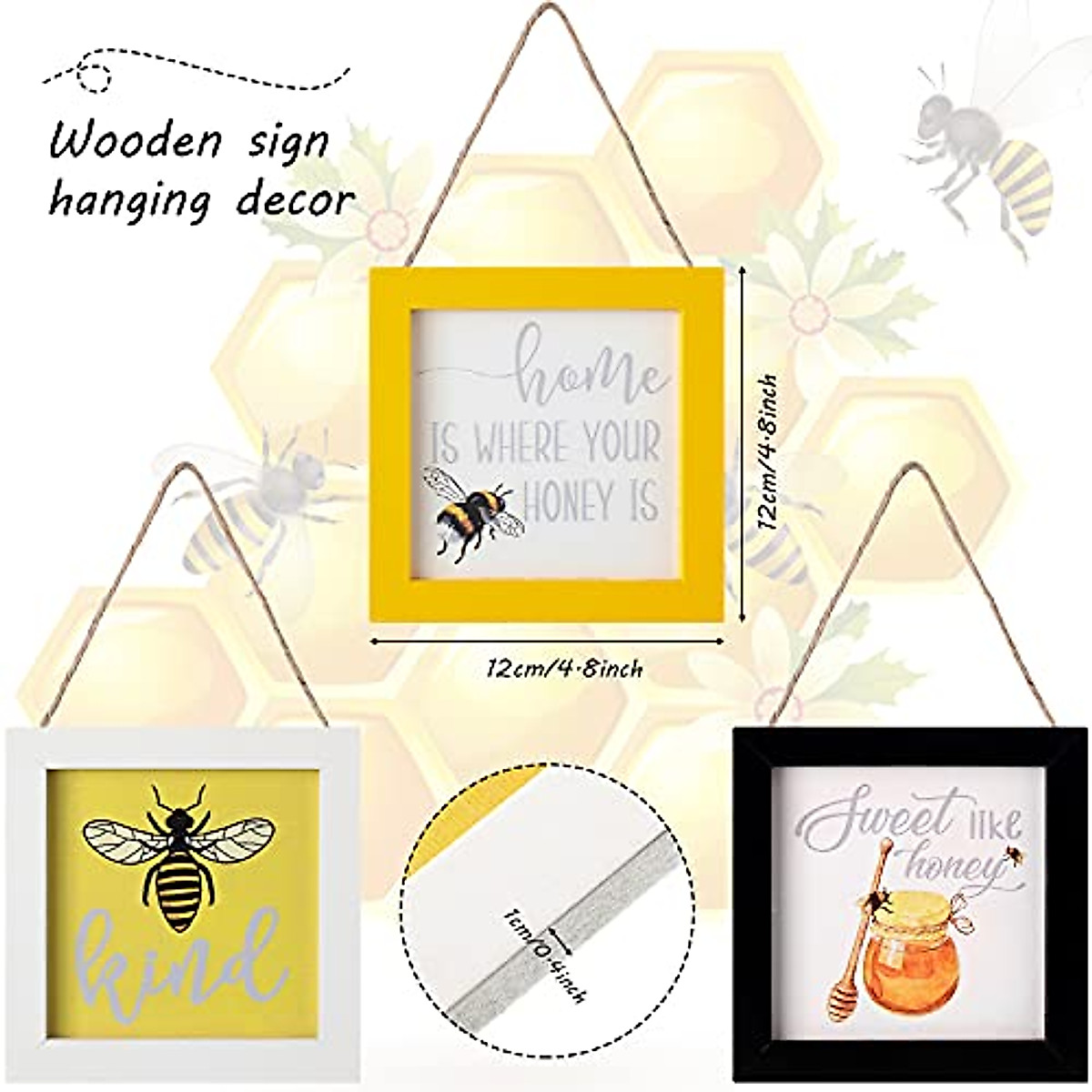 3 Pieces Bee Hanging Signs Tiered Tray Signs for Home Wood Signs Tray Decor Farmhouse Tiered Tray Decorations Set Wood Table Kitchen Signs Home Decor for Home Office