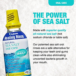 H2Ocean Healing Rinse Natural Sea Salt Oral Care - Mouth Rinse for Oral Care - Great for Piercings, Sore Throats & Gum Health - Alcohol- & Fluoride-Free Mouthwash - Lemon Ice, 16 oz